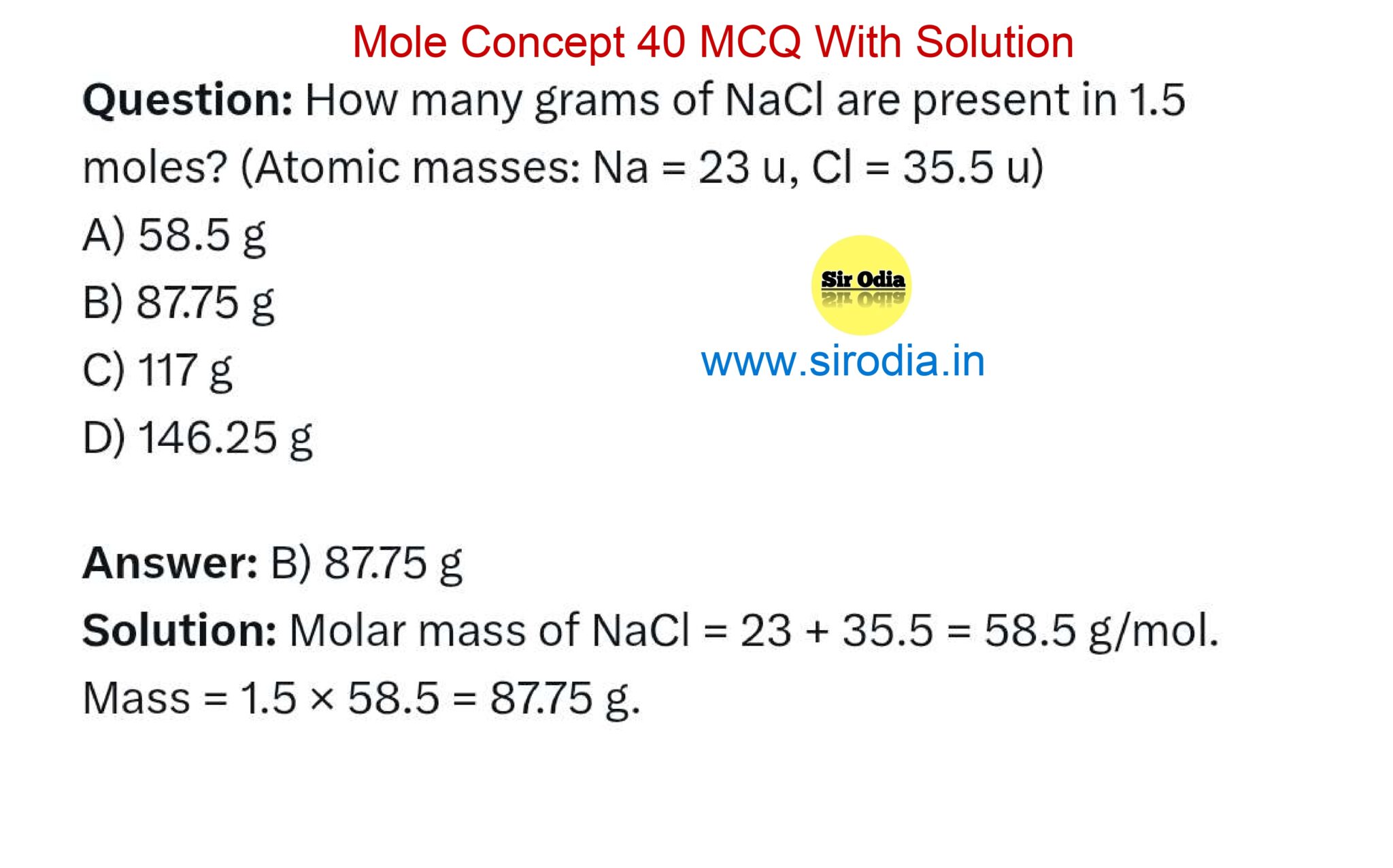 Mole Concept MCQ (Chemistry ) - SIR Odia